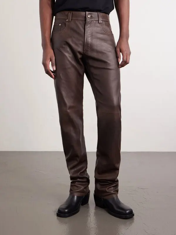 Versace Straight-leg Leather Trousers - Brown