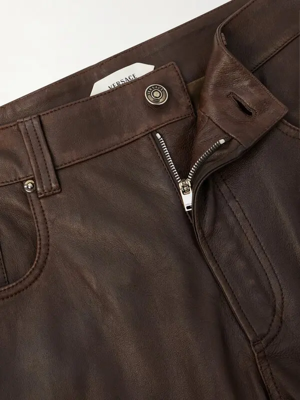 Versace Straight-leg Leather Trousers - Brown