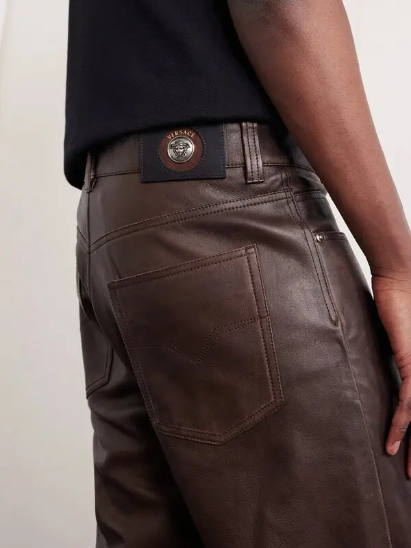 Versace Straight-leg Leather Trousers - Brown