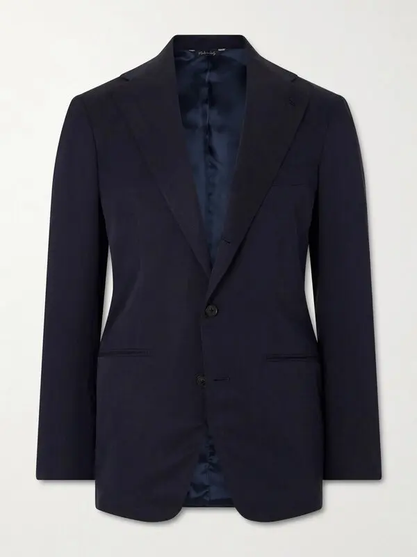 SAMAN AMEL Slim-fit Silk And Linen-blend Suit Jacket - Blue