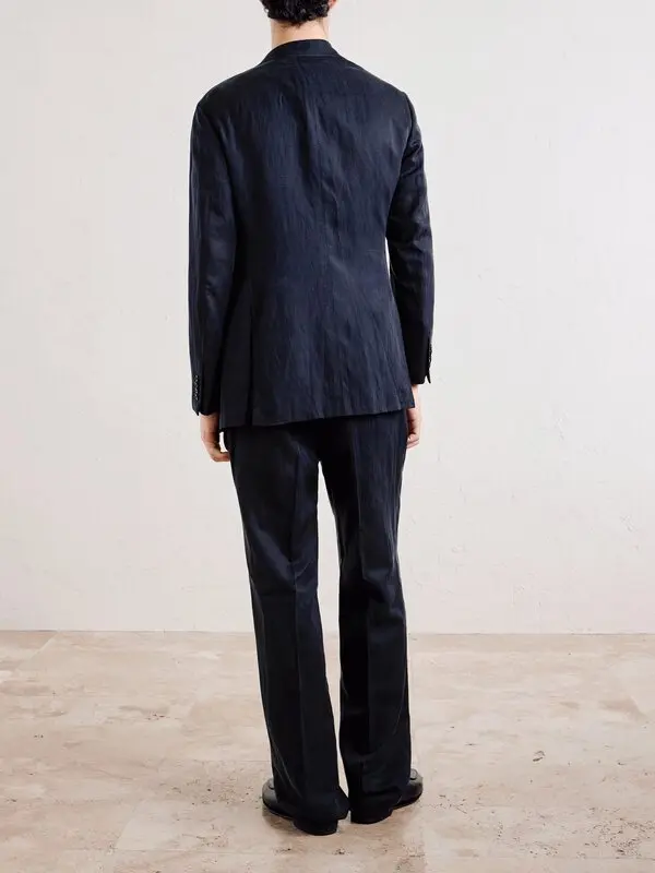 SAMAN AMEL Slim-fit Silk And Linen-blend Suit Jacket - Blue