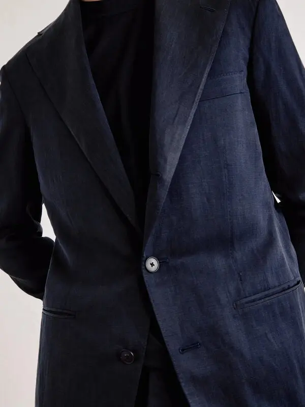 SAMAN AMEL Slim-fit Silk And Linen-blend Suit Jacket - Blue