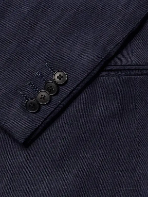 SAMAN AMEL Slim-fit Silk And Linen-blend Suit Jacket - Blue