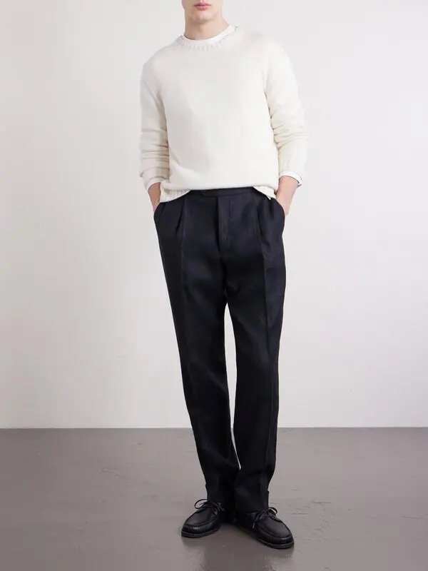 SAMAN AMEL Amie Straight-leg Linen Suit Trousers - Black