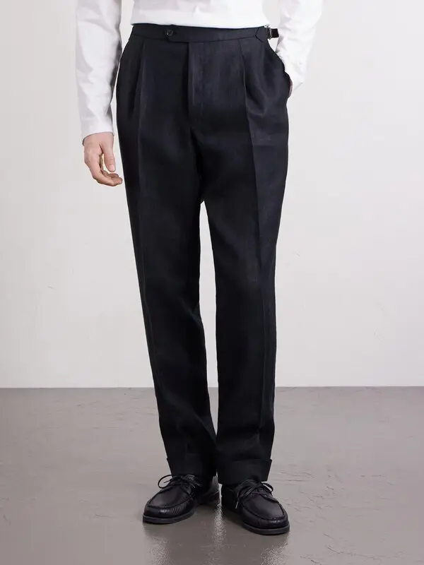 SAMAN AMEL Amie Straight-leg Linen Suit Trousers - Black