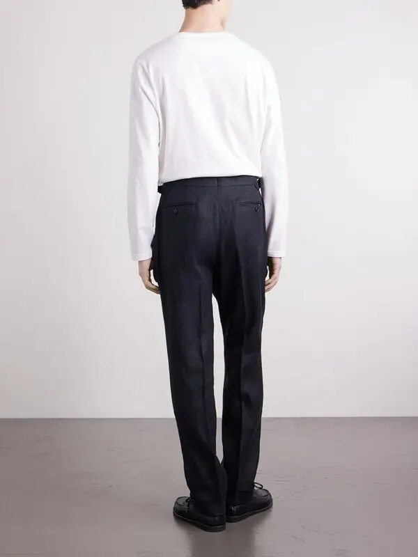 SAMAN AMEL Amie Straight-leg Linen Suit Trousers - Black