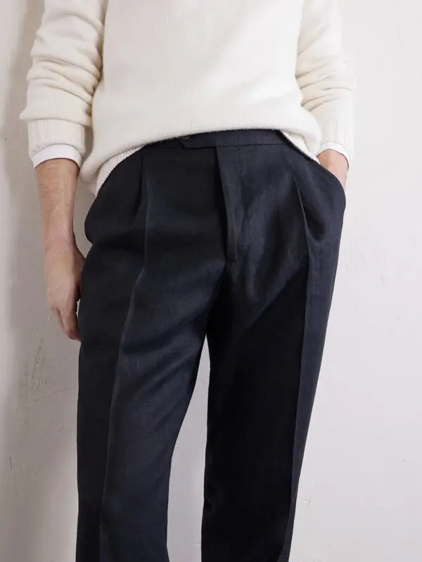 SAMAN AMEL Amie Straight-leg Linen Suit Trousers - Black