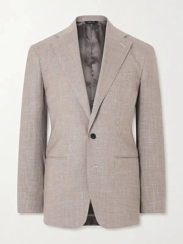 SAMAN AMEL Slim-fit Basketweave Wool, Silk, And Linen-blend Blazer