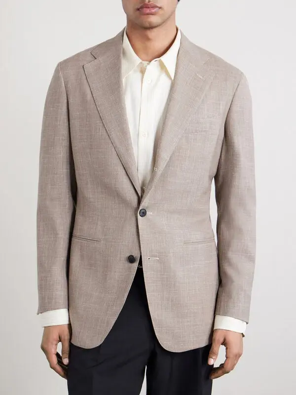 SAMAN AMEL Slim-fit Basketweave Wool, Silk, And Linen-blend Blazer