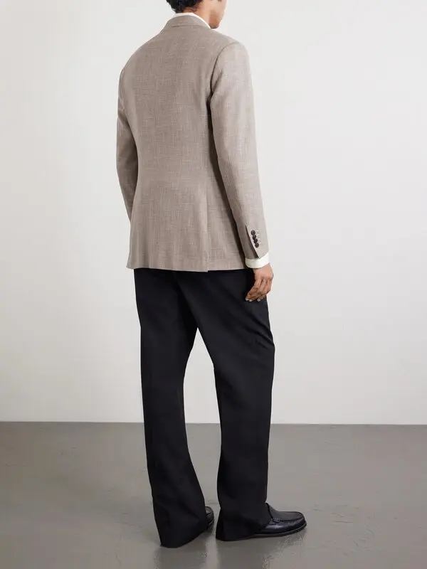 SAMAN AMEL Slim-fit Basketweave Wool, Silk, And Linen-blend Blazer