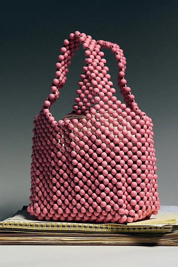 Anthropologie Sonia Wood Bead Mini Slouchy Tote Bag - Light Pink