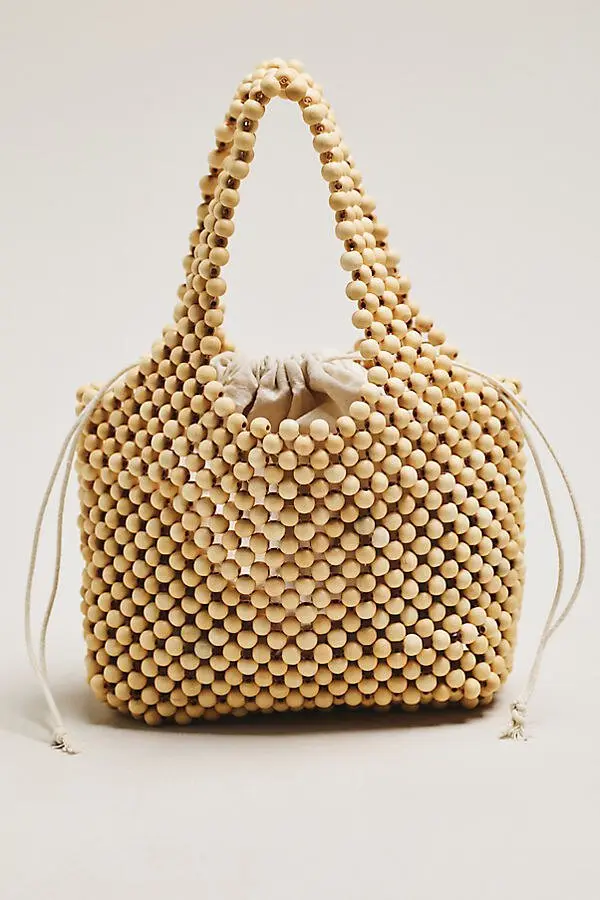 Anthropologie Sonia Wood Bead Mini Slouchy Tote Bag - Natural