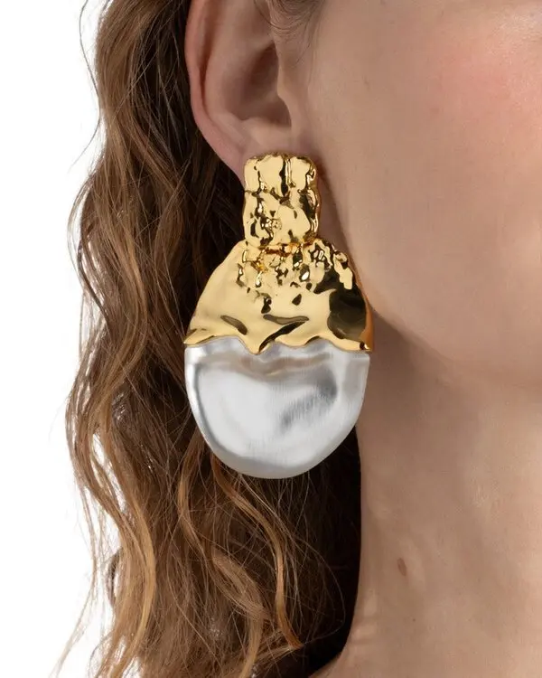 Alexis Bittar Lucite Brut Gilded Disc Clip Earrings - Silver