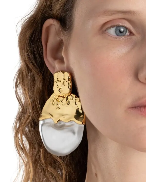 Alexis Bittar Lucite Brutalist Gilded Disc Clip Earrings - Silver