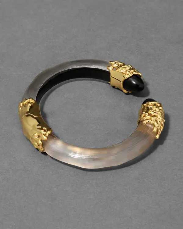 Alexis Bittar Lucite Brutalist Black Obsidian Hinge Bracelet - Warm Grey
