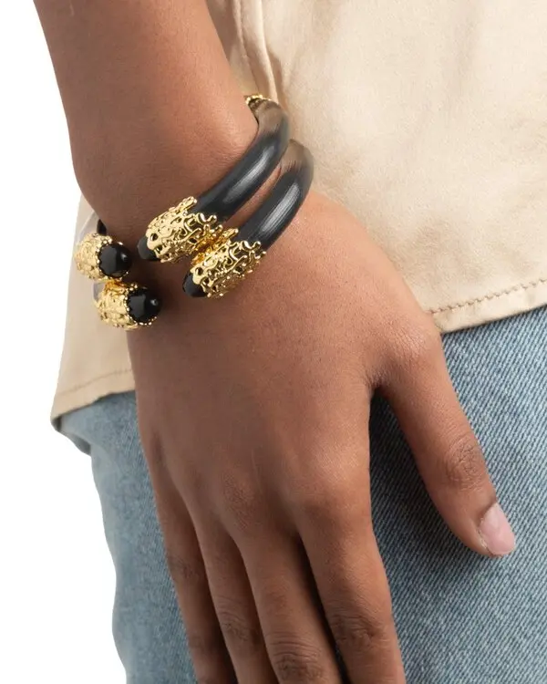 Alexis Bittar Lucite Brutalist Obsidian Hinge Bracelet - Black