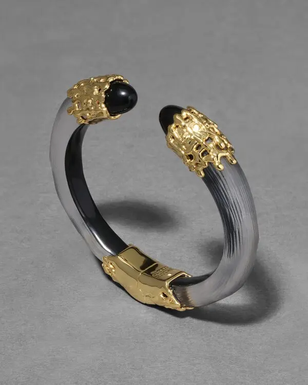 Alexis Bittar Lucite Brutalist Obsidian Hinge Bracelet - Black