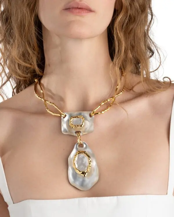 Alexis Bittar Lucite Brut Mother Of Pearl Pendant Necklace - Silver