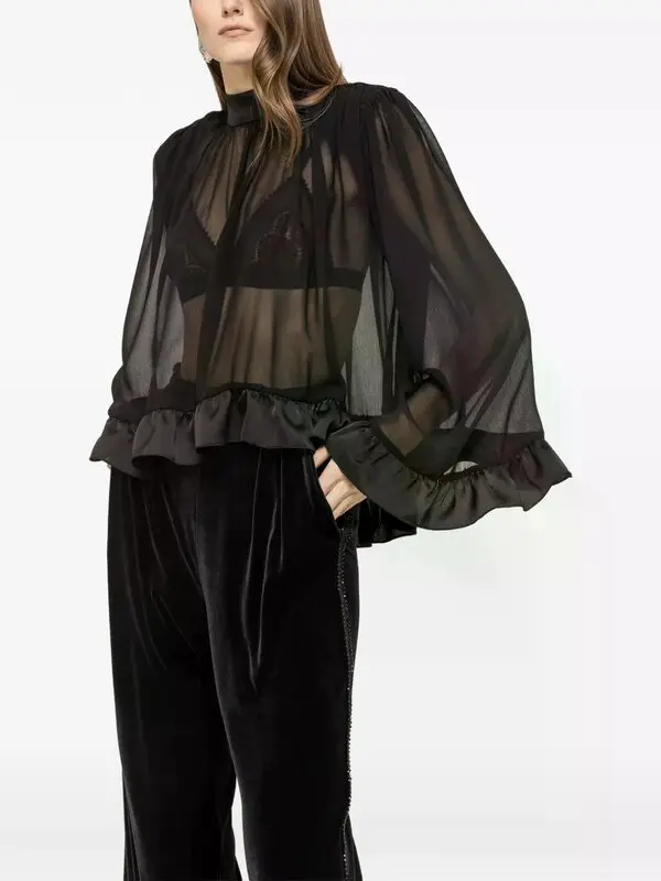 NISSA Ruffle-trim Chiffon Top