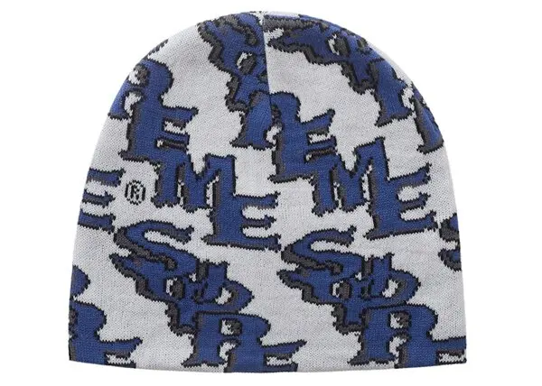 Supreme Slanted Gothic Outline Beanie - White/blue