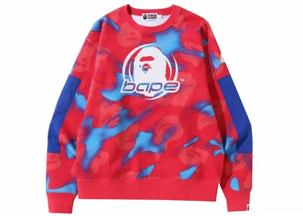 A BATHING APE Stroke Camo Relaxed Fit Crewneck Sweatshirt - Red