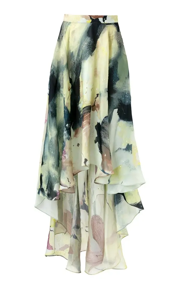 LA FUORI Abstract Burst Silk Midi Skirt - Print