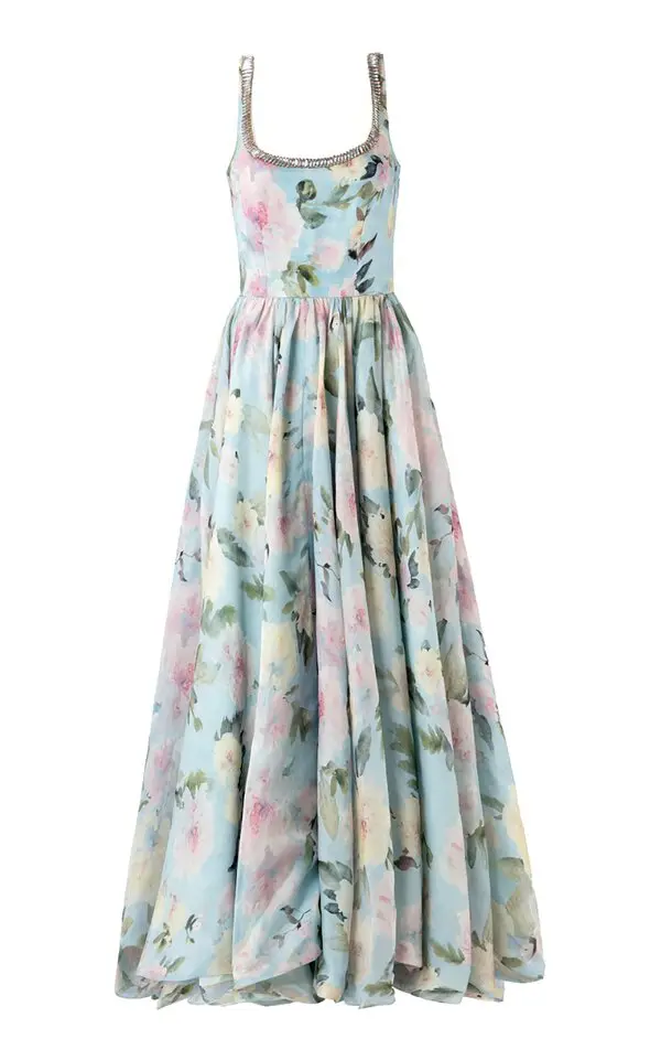LA FUORI Botanica Haze Silk Maxi Dress - Blue