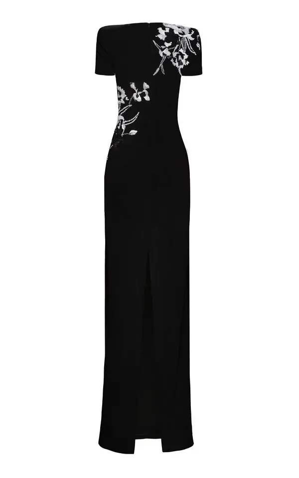 Naeem Khan Hand-Beaded Embroidered Crepe Gown - Black | Editorialist