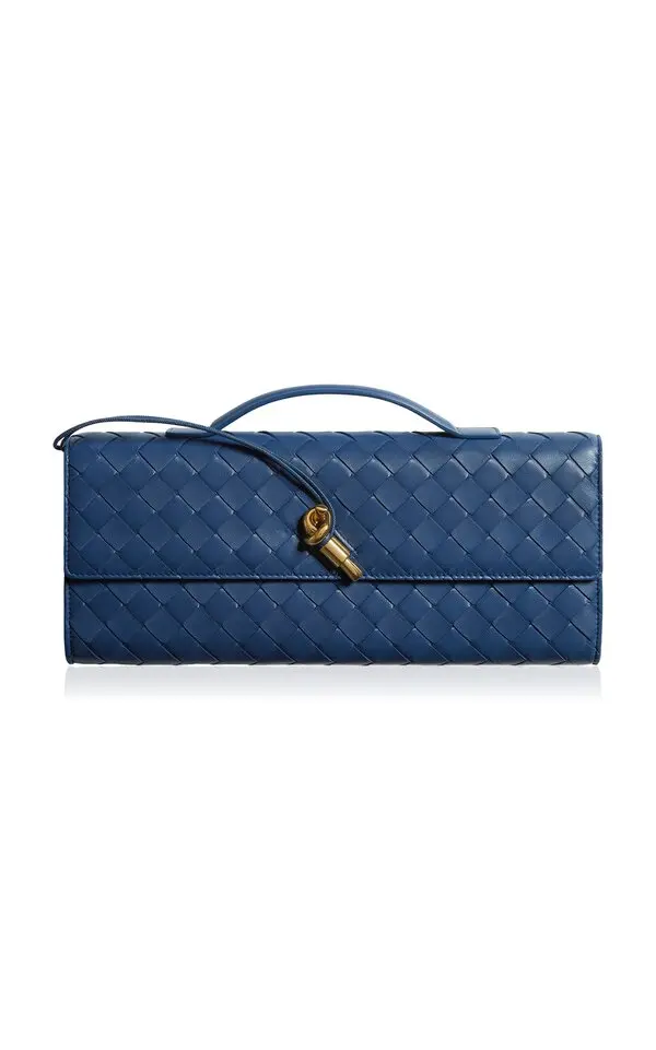 Bottega Veneta Andiamo Intrecciato Leather Clutch - Blue