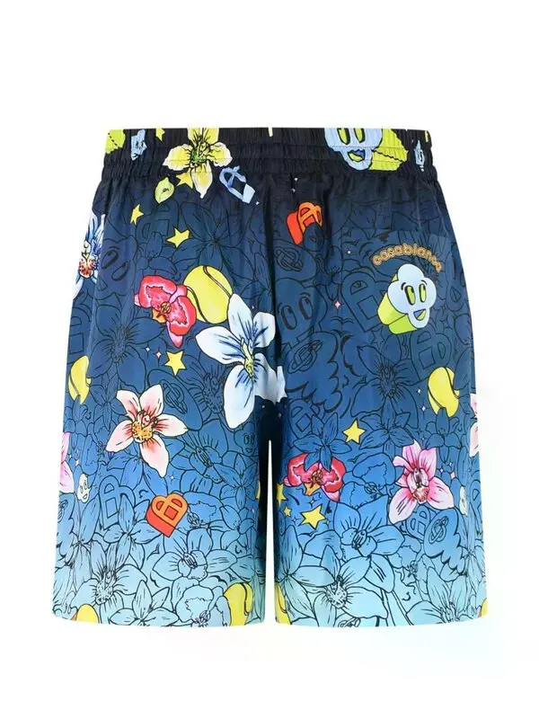 Casablanca Collage D'icones Graphiques Printed Silk Shorts - Blue