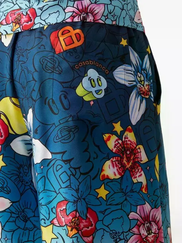 Casablanca Collage D'icones Graphiques Printed Silk Shorts