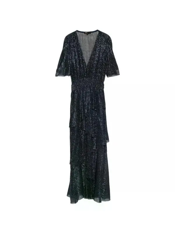 Maje Metallic Ruffled Midi Dress