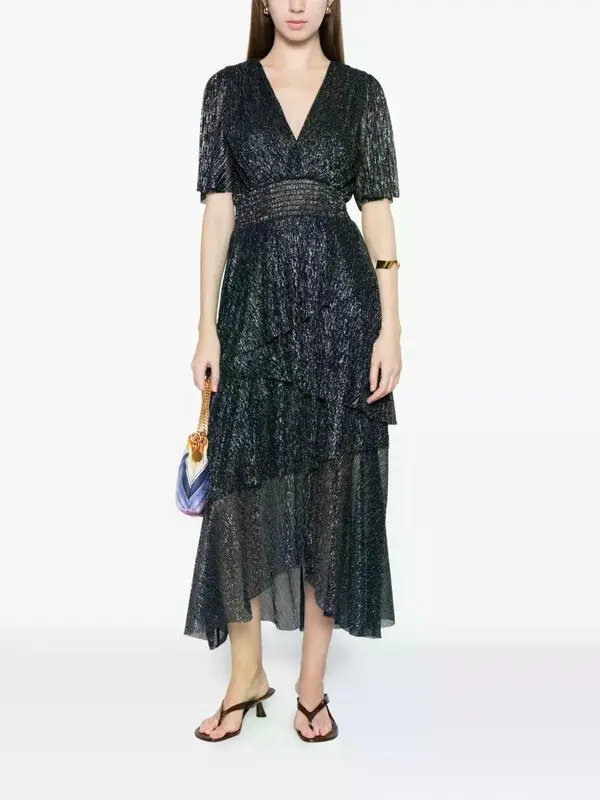Maje Metallic Ruffled Midi Dress