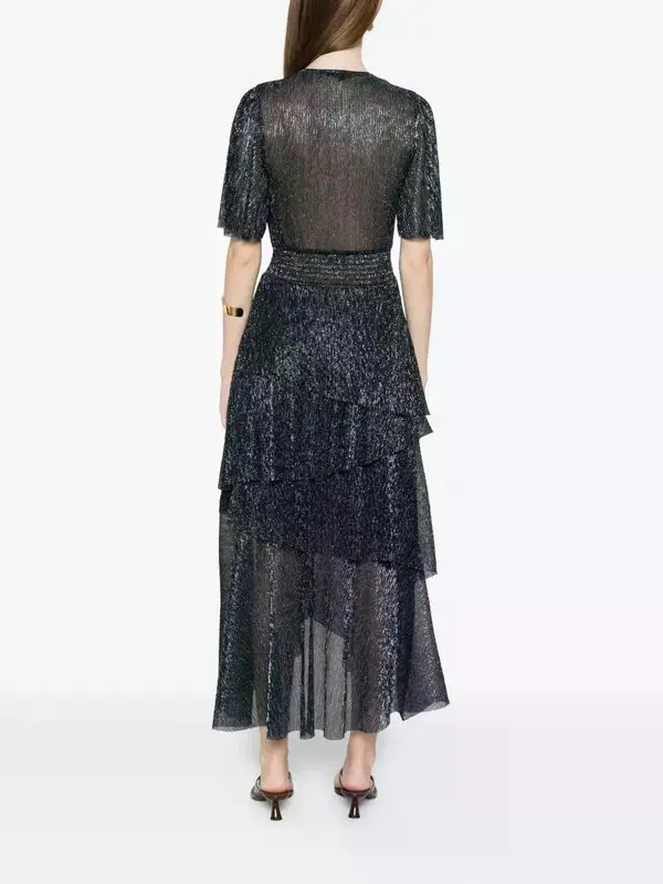 Maje Metallic Ruffled Midi Dress