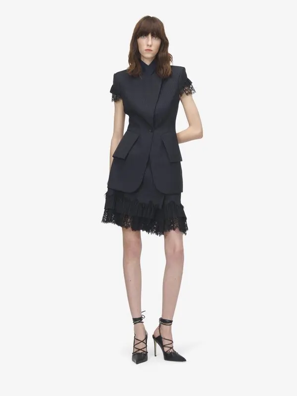 Alexander McQueen Pinstriped Wrap Mini Skirt - Navy