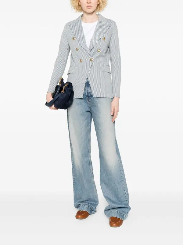 CIRCOLO 1901 Striped Double-breasted Jacket - Blue