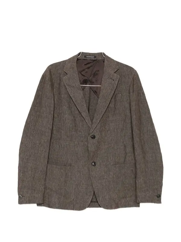Emporio Armani Linen Single-breasted Blazer Jacket - Brown