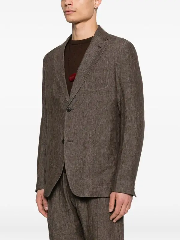 Emporio Armani Linen Single-breasted Blazer Jacket - Brown