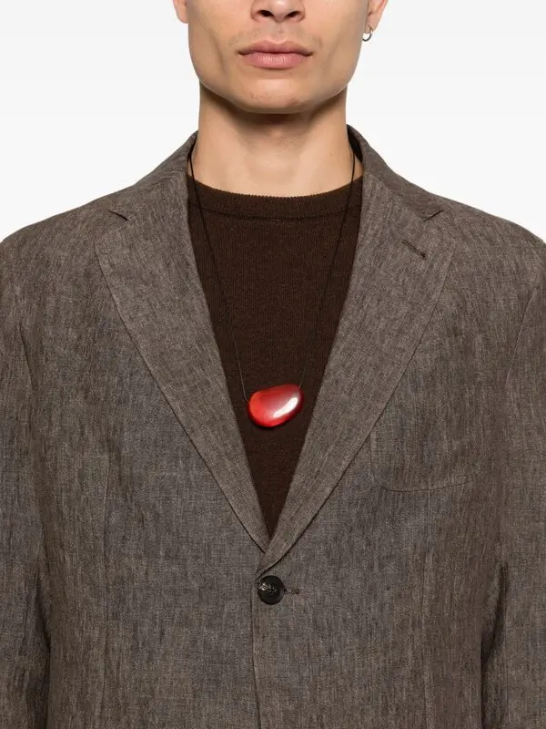 Emporio Armani Linen Single-breasted Blazer Jacket - Brown