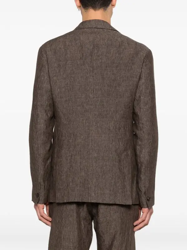 Emporio Armani Linen Single-breasted Blazer Jacket - Brown