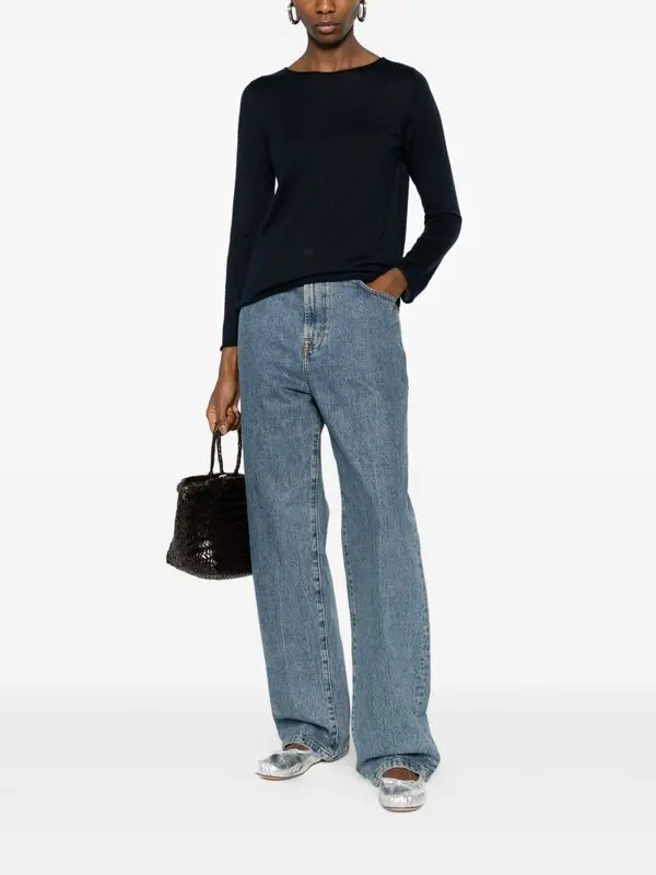 BEYOU Cashmere And Silk Blend Sweater With Crew Neck - Blue