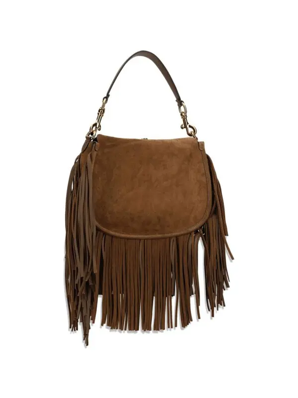 Etro Suede Leather Fringed Shoulder Bag - Brown