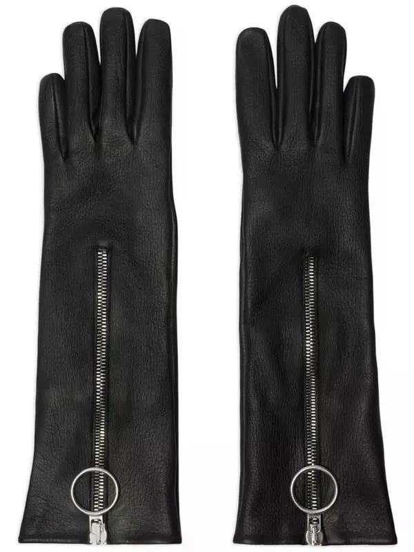Burberry Grained Leather Zip-up Gloves - Black