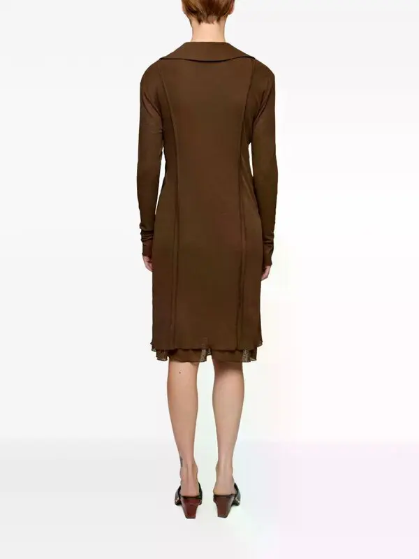 GANNI Long Sleeve Knotted Front Dress - Brown