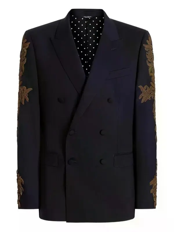 Dolce & Gabbana Double-breasted Wool Jacket With Embellished Sleeves - Blue