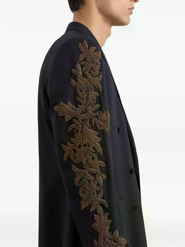 Dolce & Gabbana Double-breasted Wool Jacket With Embellished Sleeves - Blue