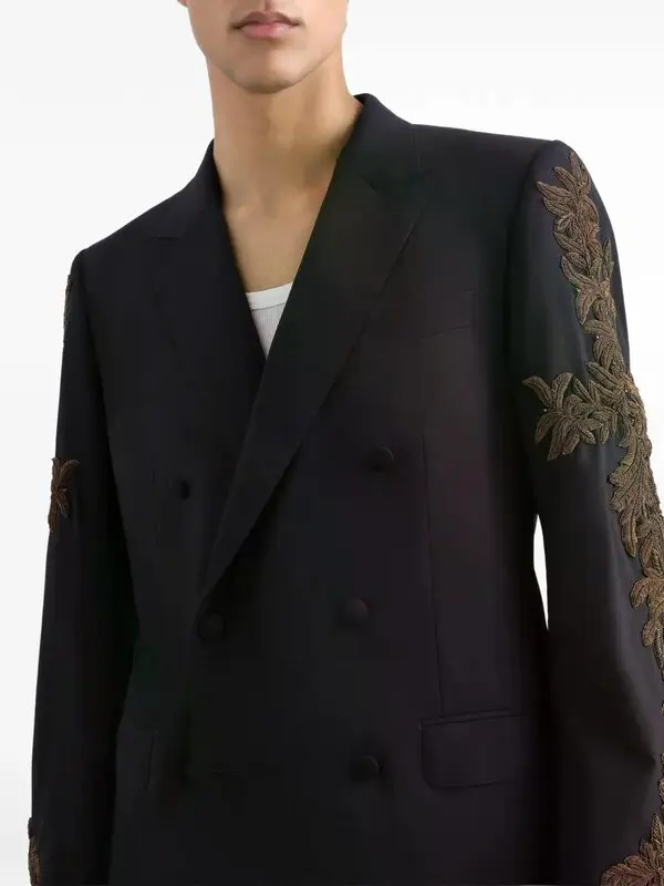 Dolce & Gabbana Double-breasted Wool Jacket With Embellished Sleeves - Blue