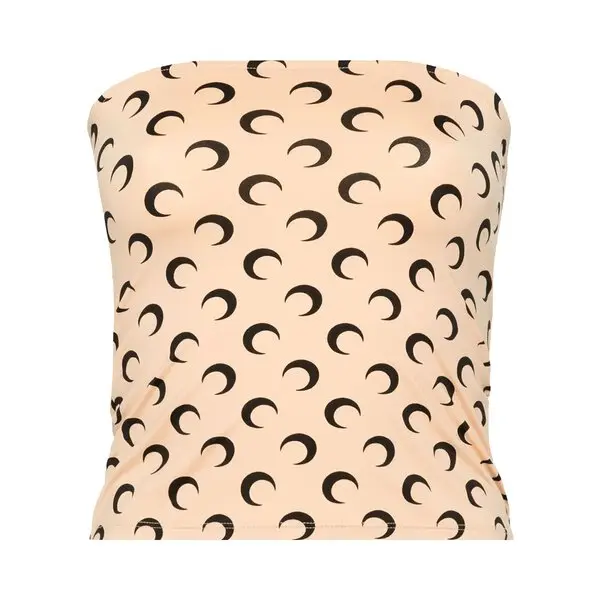 MARINE SERRE Moon Printed Jersey Bustier Top - Tan