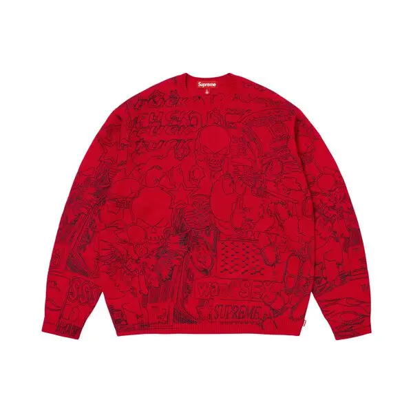 Supreme Collage Embroidered Sweater - Red