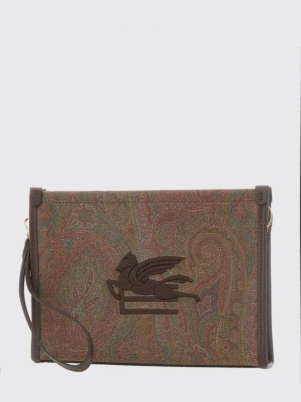 Etro Paisley Coated Cotton Pouch With Removable Wristlet Strap - Brown